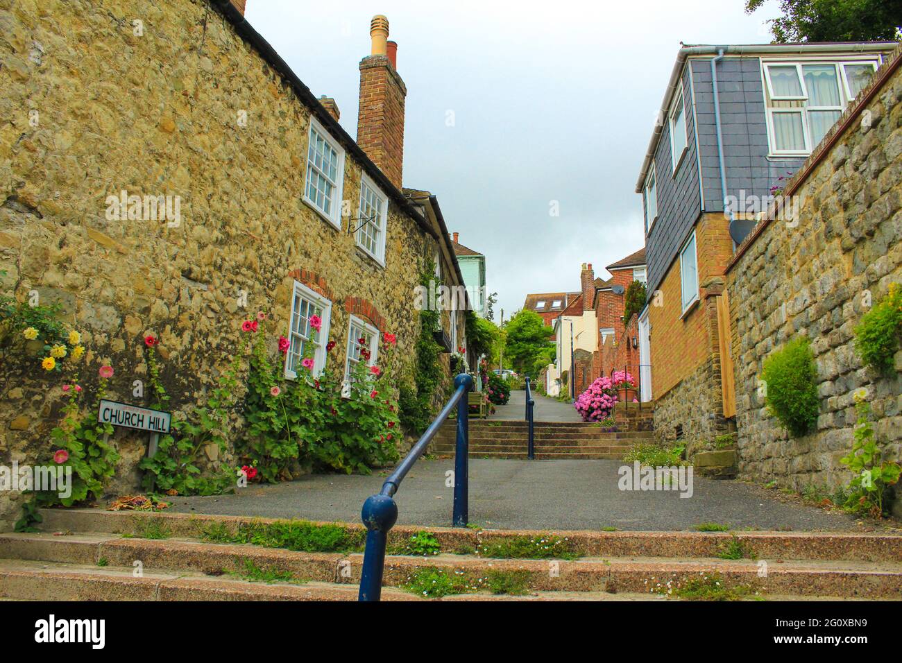 Street view of nice houses of Hythe-coastal market town on the edge of ...