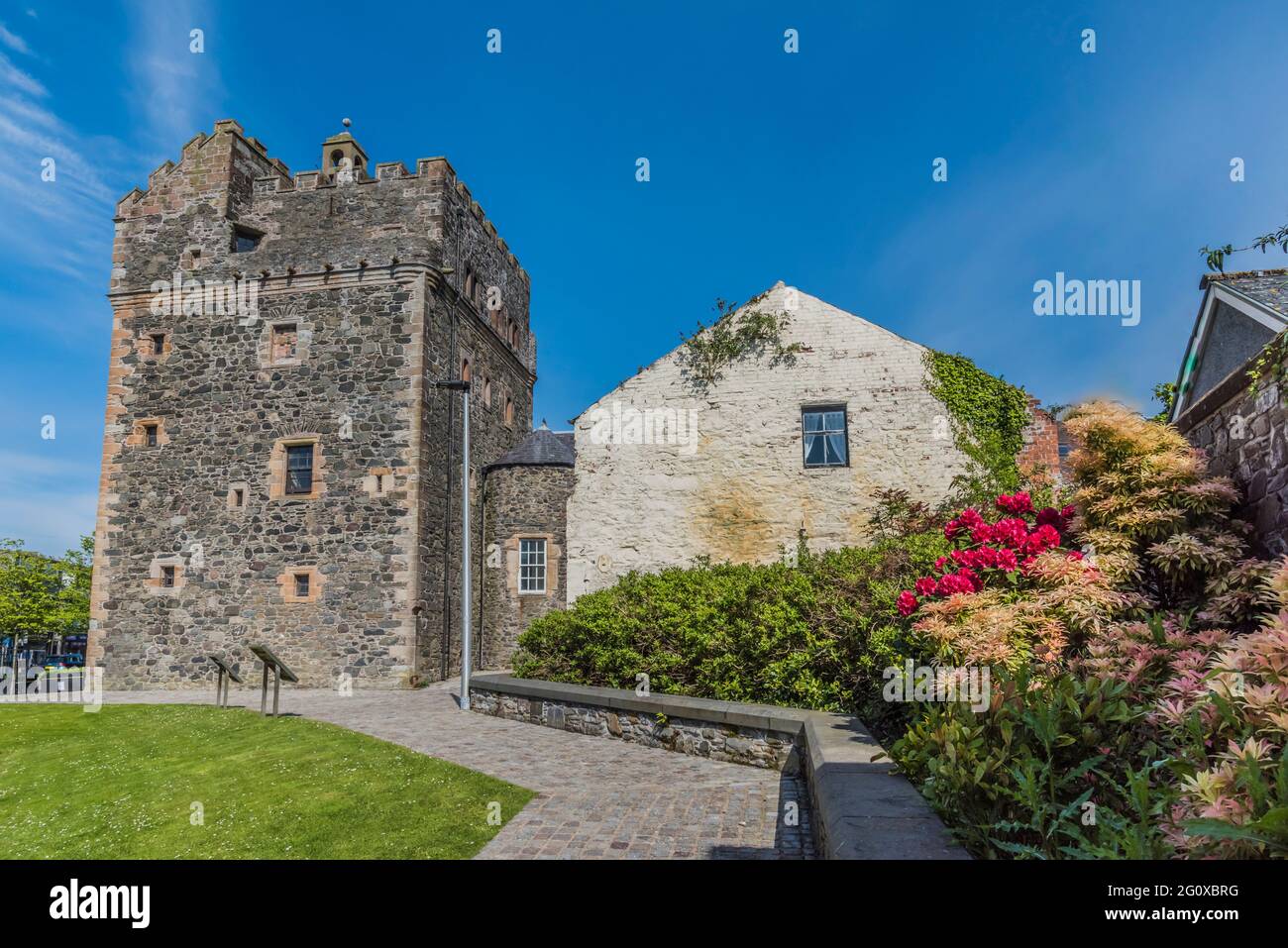 The image is of the medieval Castle-Keep Tower in the town centre of ...