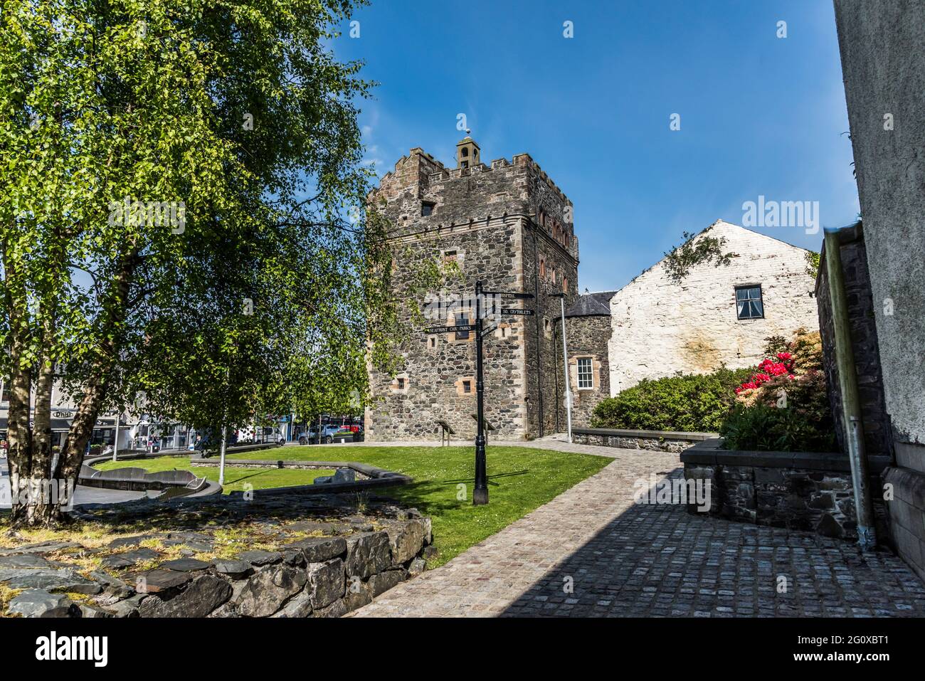 The image is of the medieval Castle-Keep Tower in the town centre of ...