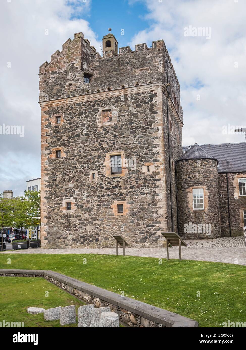 The image is of the medieval Castle-Keep Tower in the town centre of ...