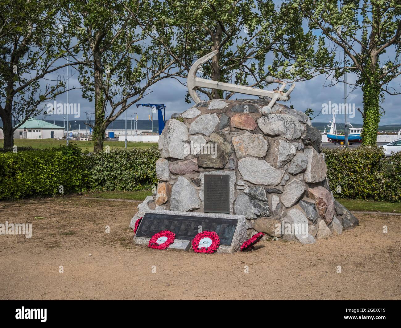 The image is of the memorial to the MV Princess Victoria that sank off ...