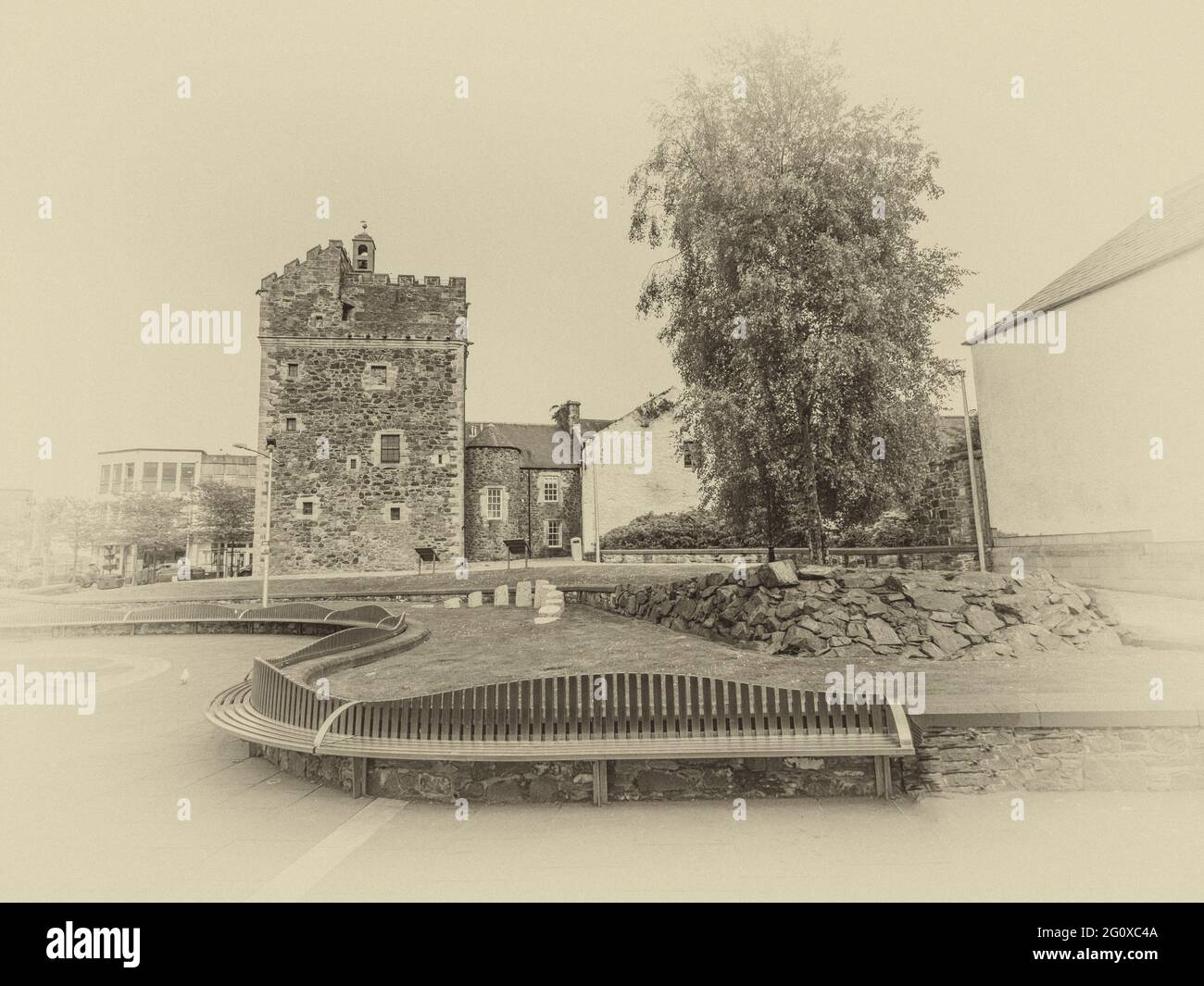 The image is of the medieval Castle-Keep Tower in the town centre of ...