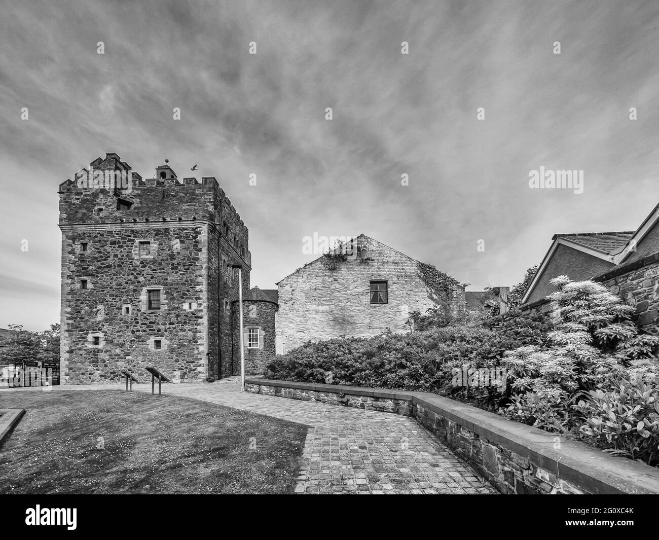 The image is of the medieval Castle-Keep Tower in the town centre of ...