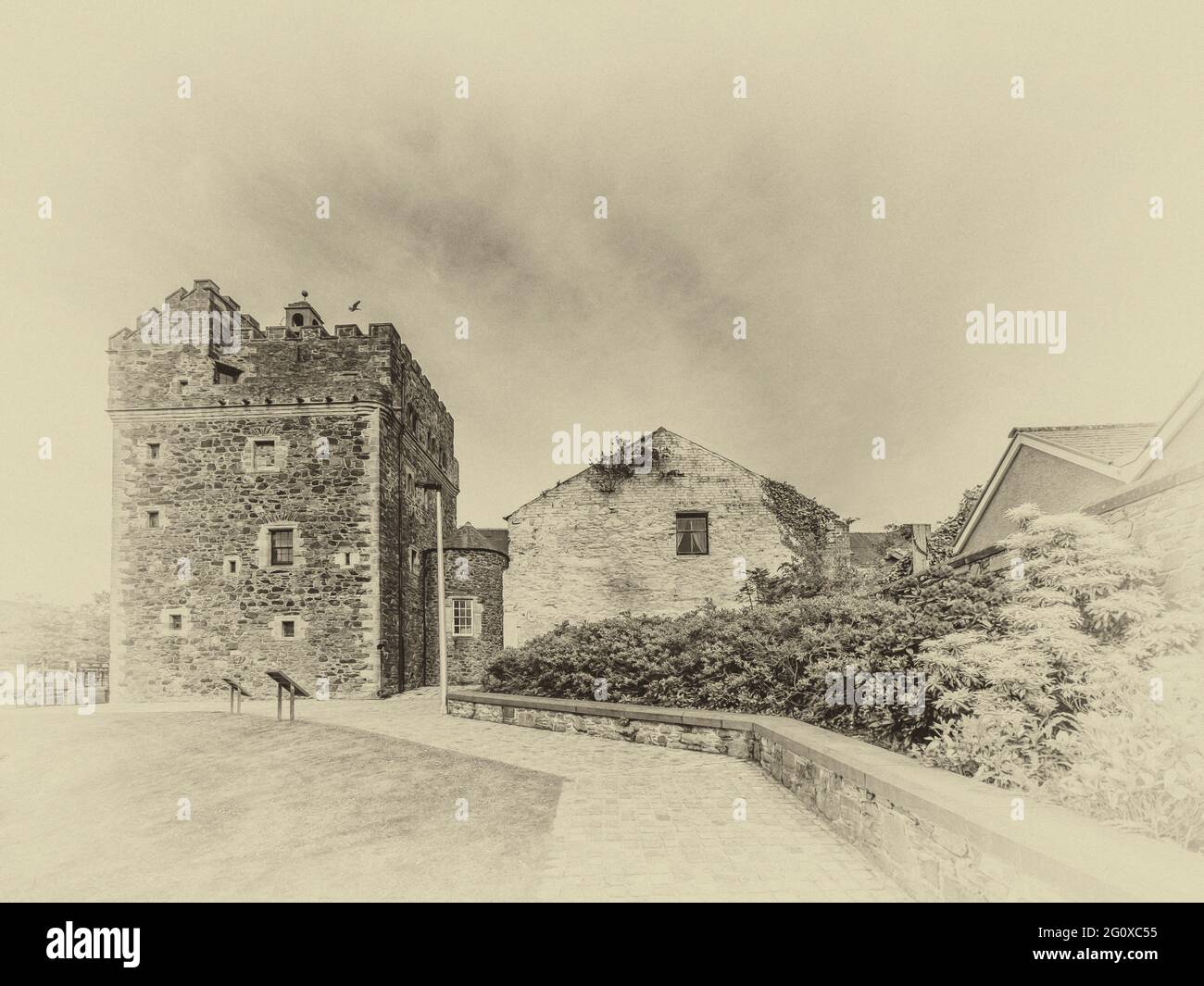 The image is of the medieval Castle-Keep Tower in the town centre of ...