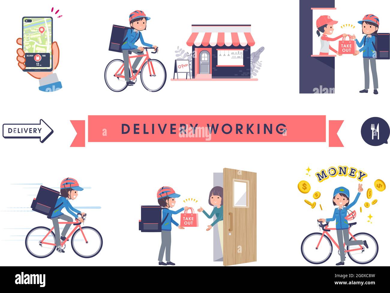 A set of Delivery woman doing delivery work.It's vector art so easy to ...