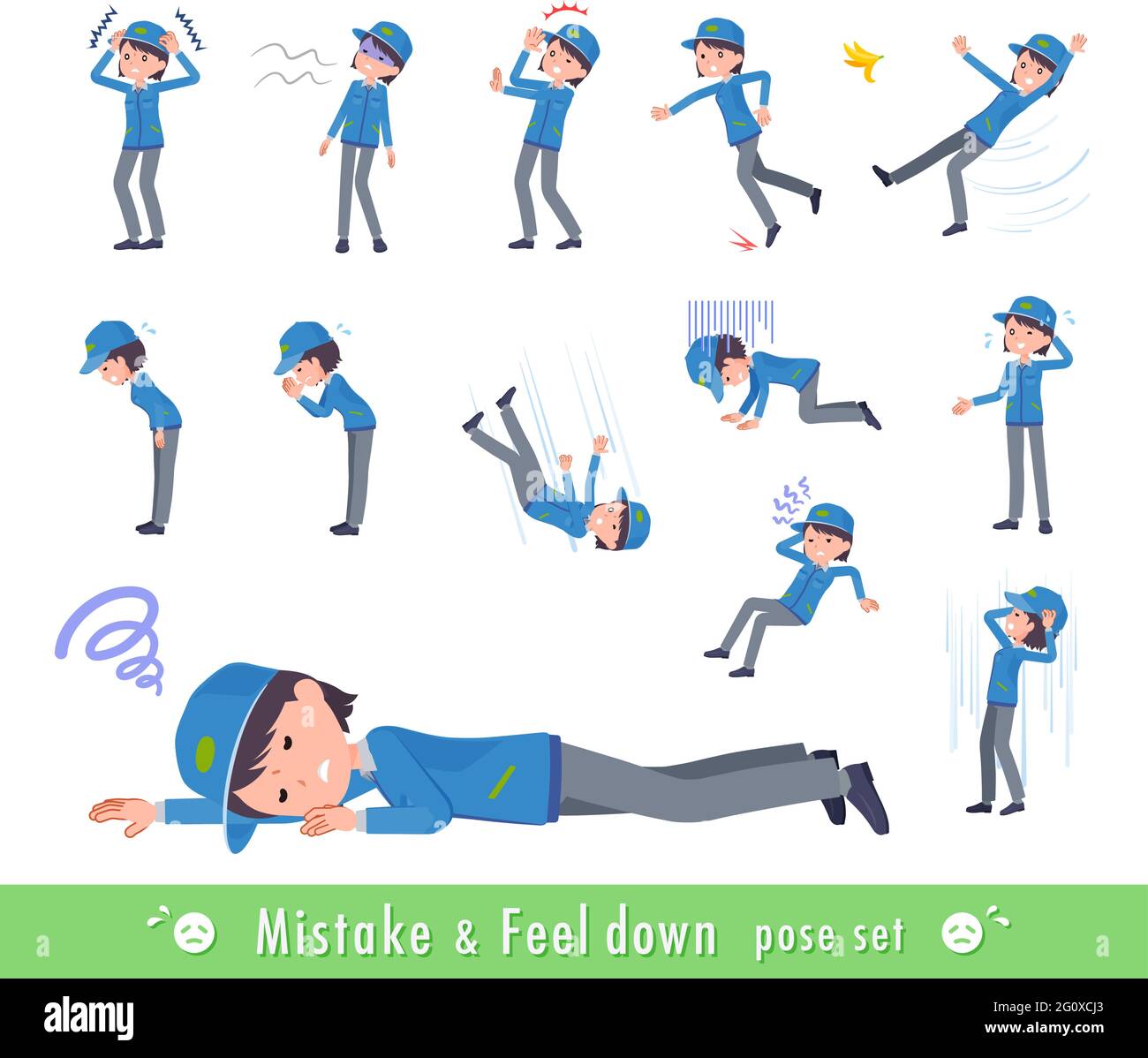 A set of Delivery woman expressing failure and depression.It's vector ...