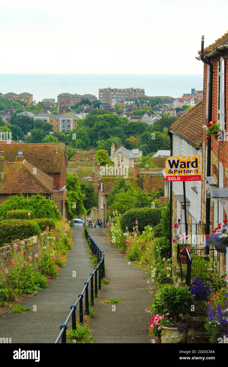Street view of nice houses of Hythe-coastal market town on the edge of ...