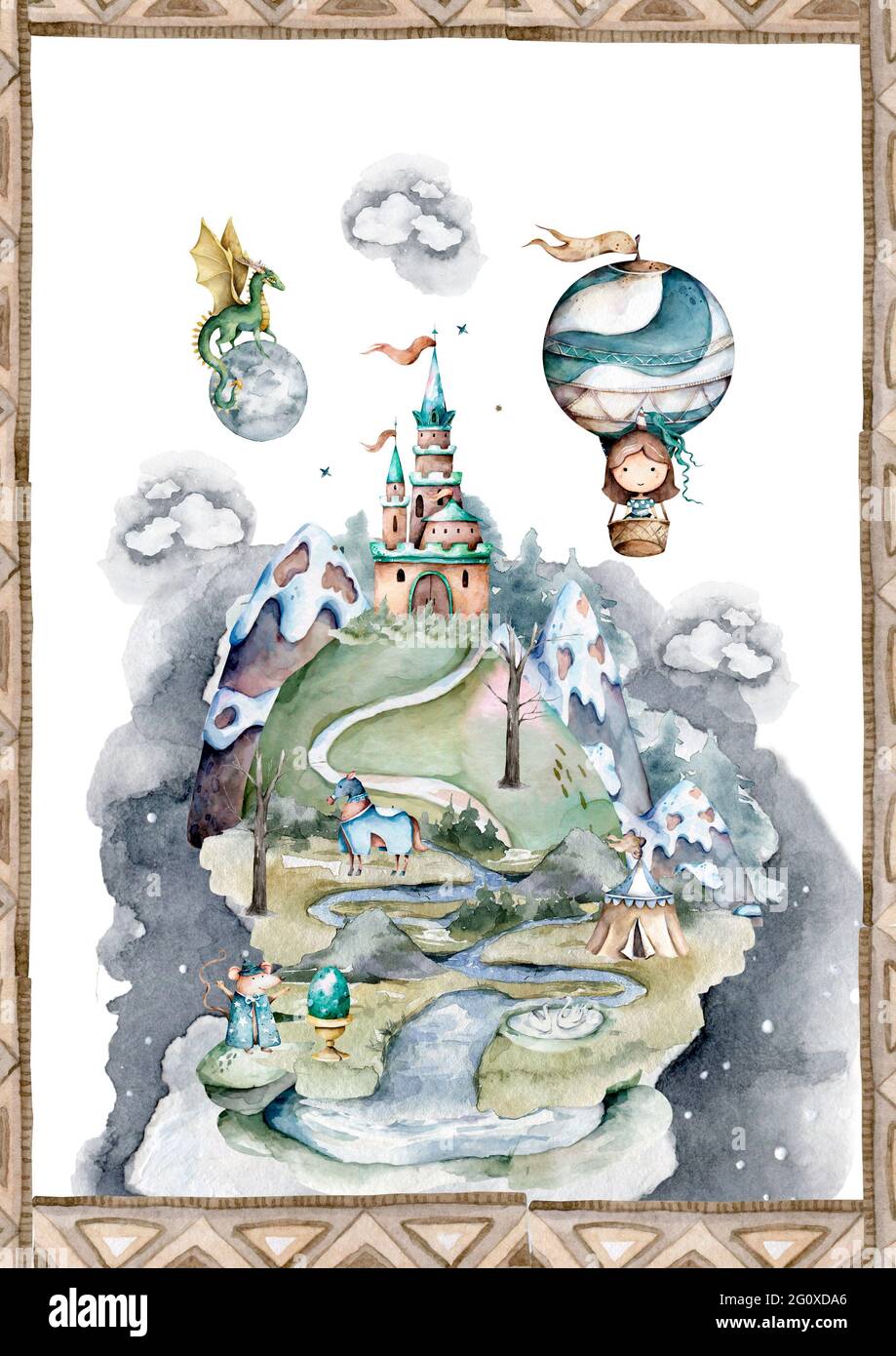 Cute cartoon castle. illustration with simple gradients. All in a ...