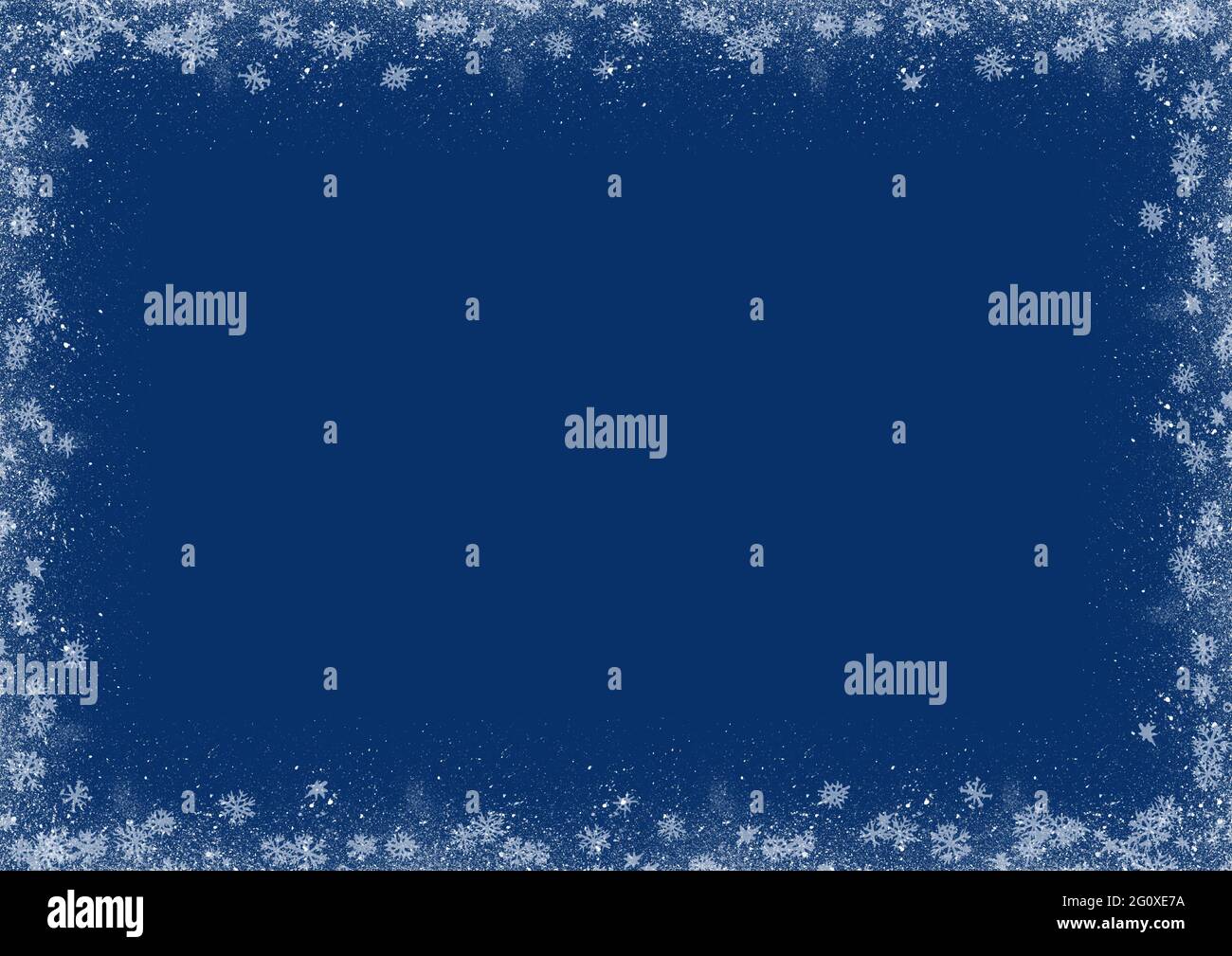 Dark Blue winter snowfall watercolor frame for your design, Hand drawn ...