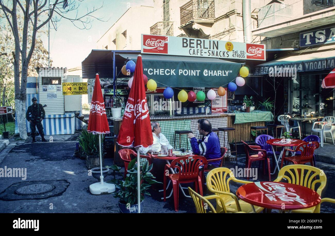 Café Checkpoint Charlie at the Green Line running through Nicosia next ...