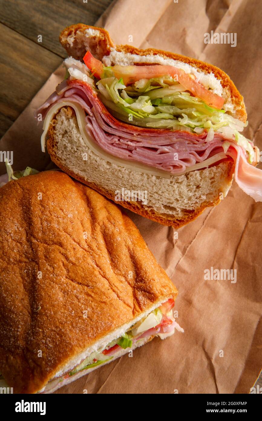 Italian sub sandwich with provolone cheese ham prosciuttini cappacuolo ...