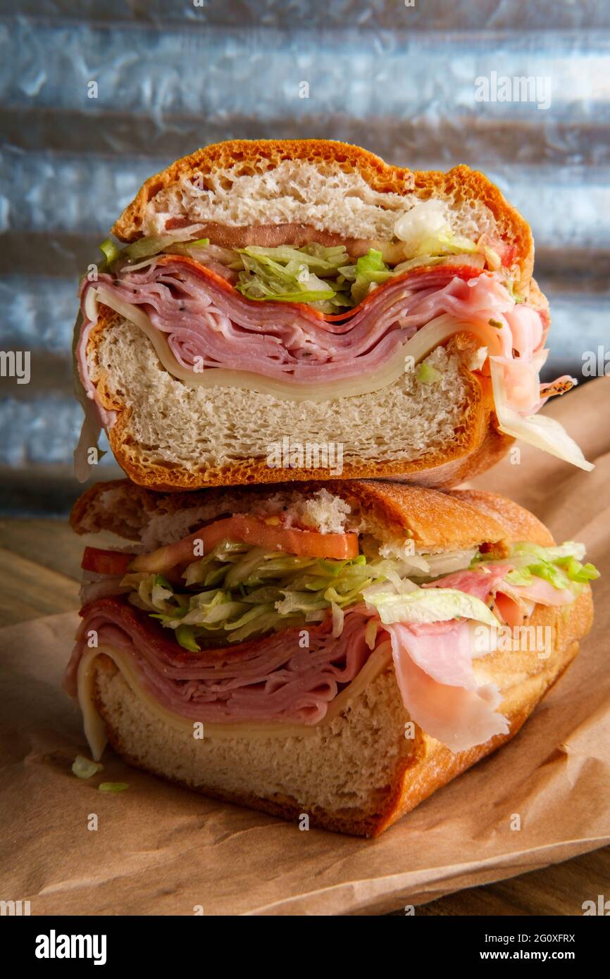 Italian sub sandwich with provolone cheese ham prosciuttini cappacuolo ...