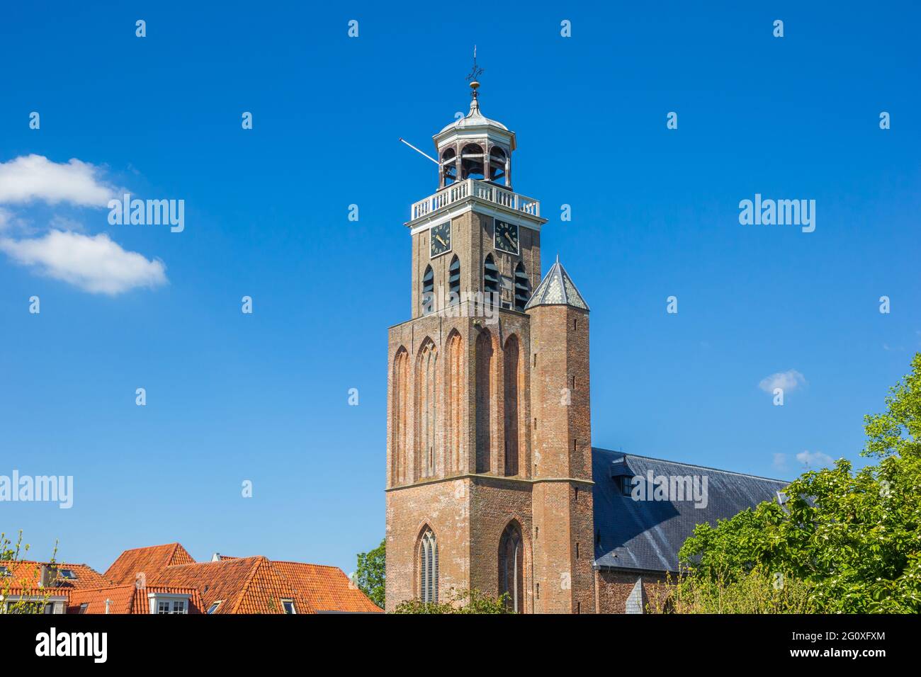 Historic church tower in the center of Vollenhove, Netherlands Stock ...