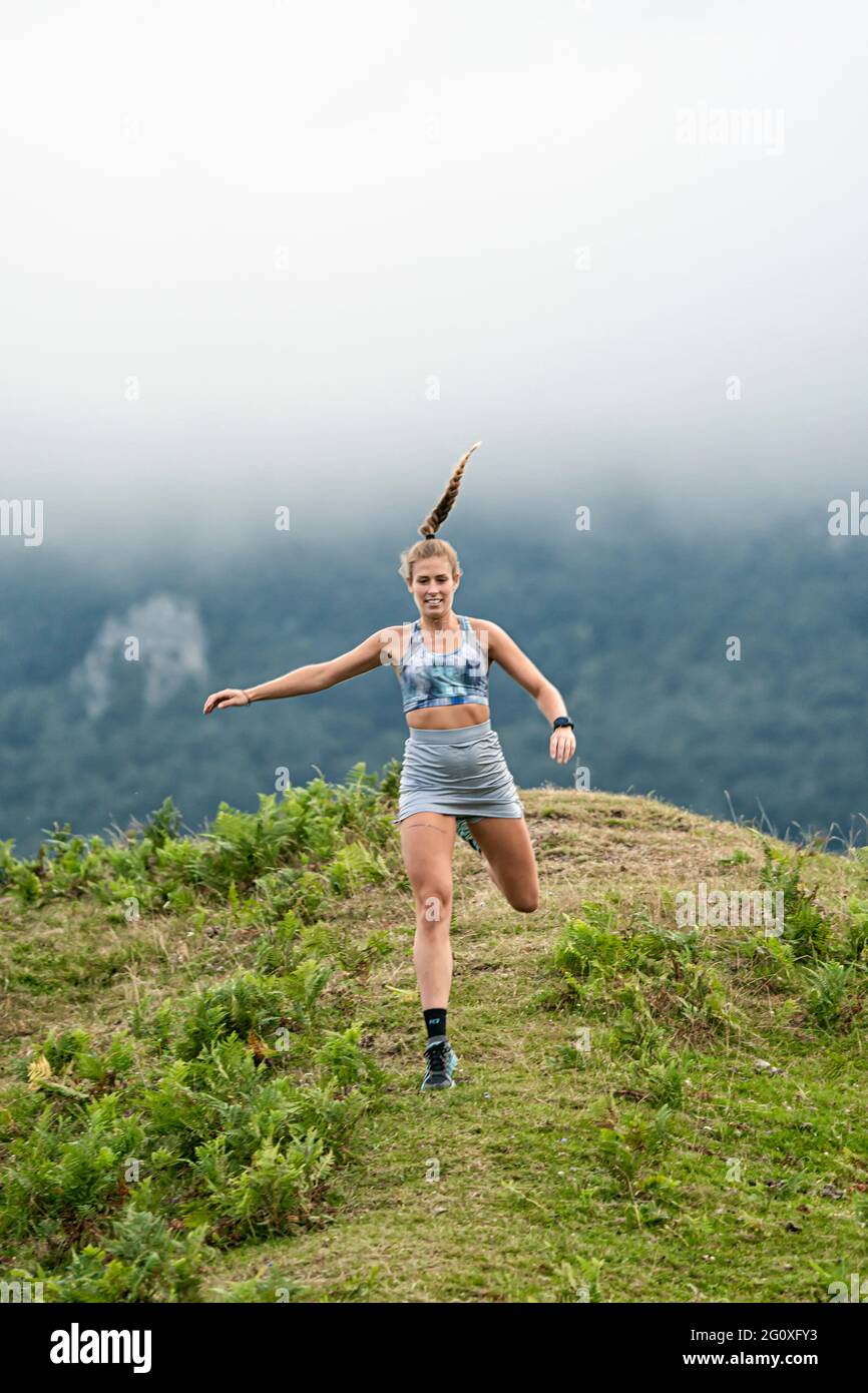 Girl running on trail, traveling through beautiful and beautiful ...