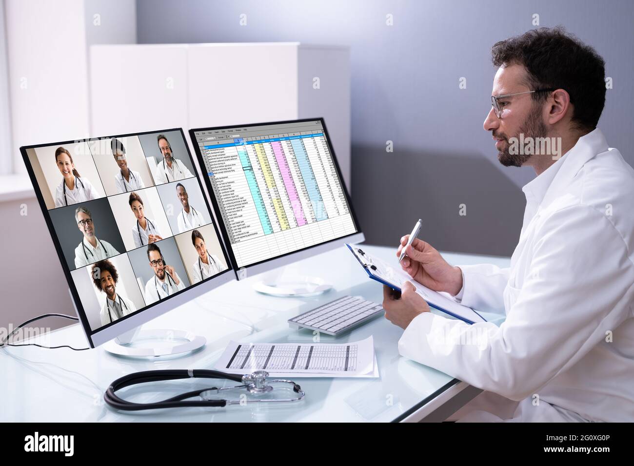 Medical Doctor Video Conference Technology And Online Elearning Stock ...