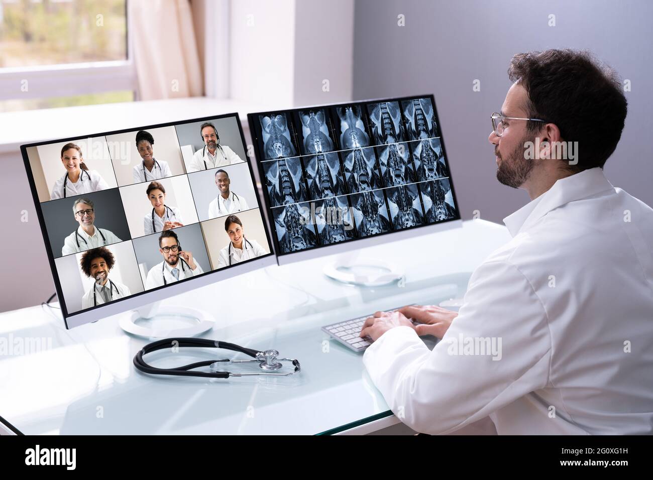 Medical Doctor Video Conference Technology And Online Elearning Stock ...