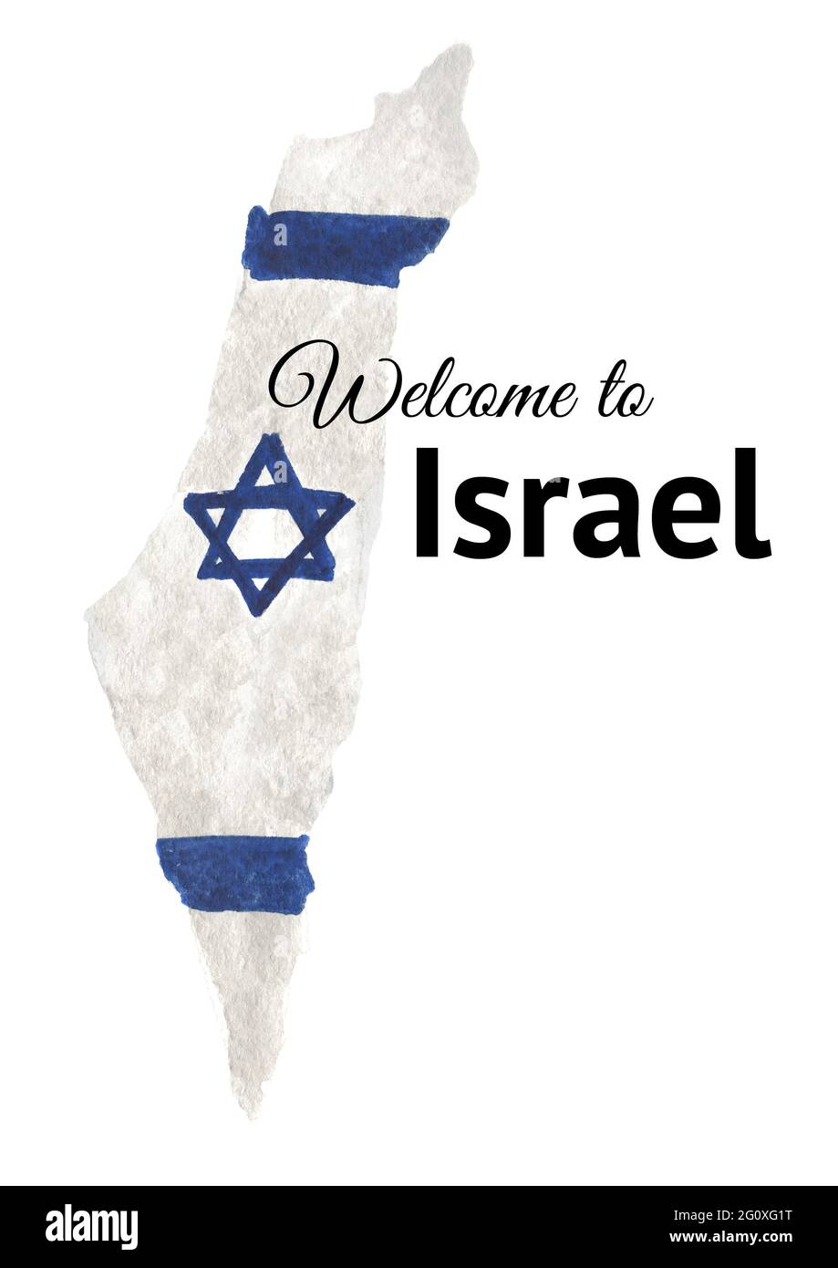 Welcome to Israel card and flag. Hand drawn watercolor illustration ...