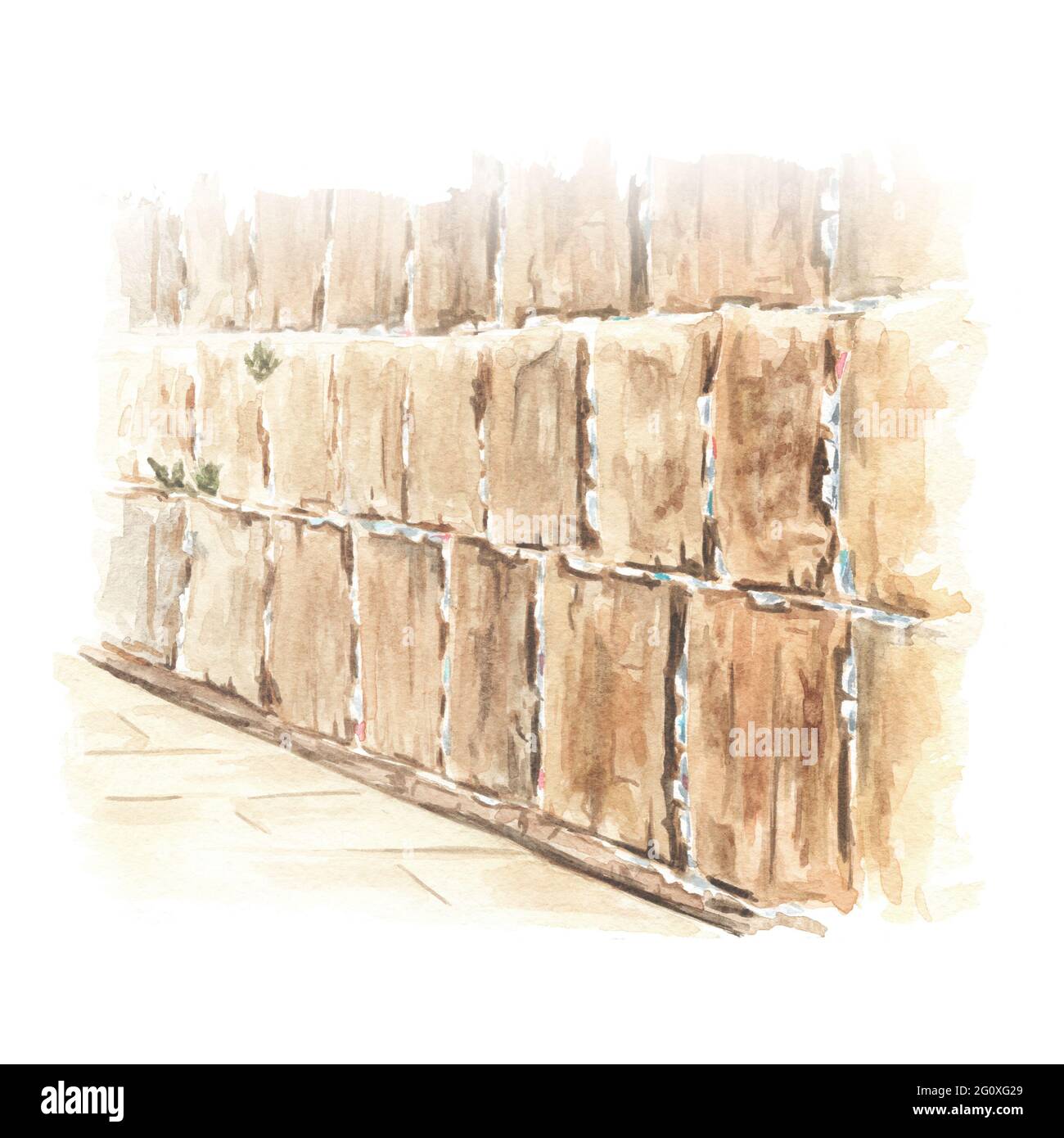 Western or wailing or crying Wall in Jerusalem, Israel. Hand drawn ...