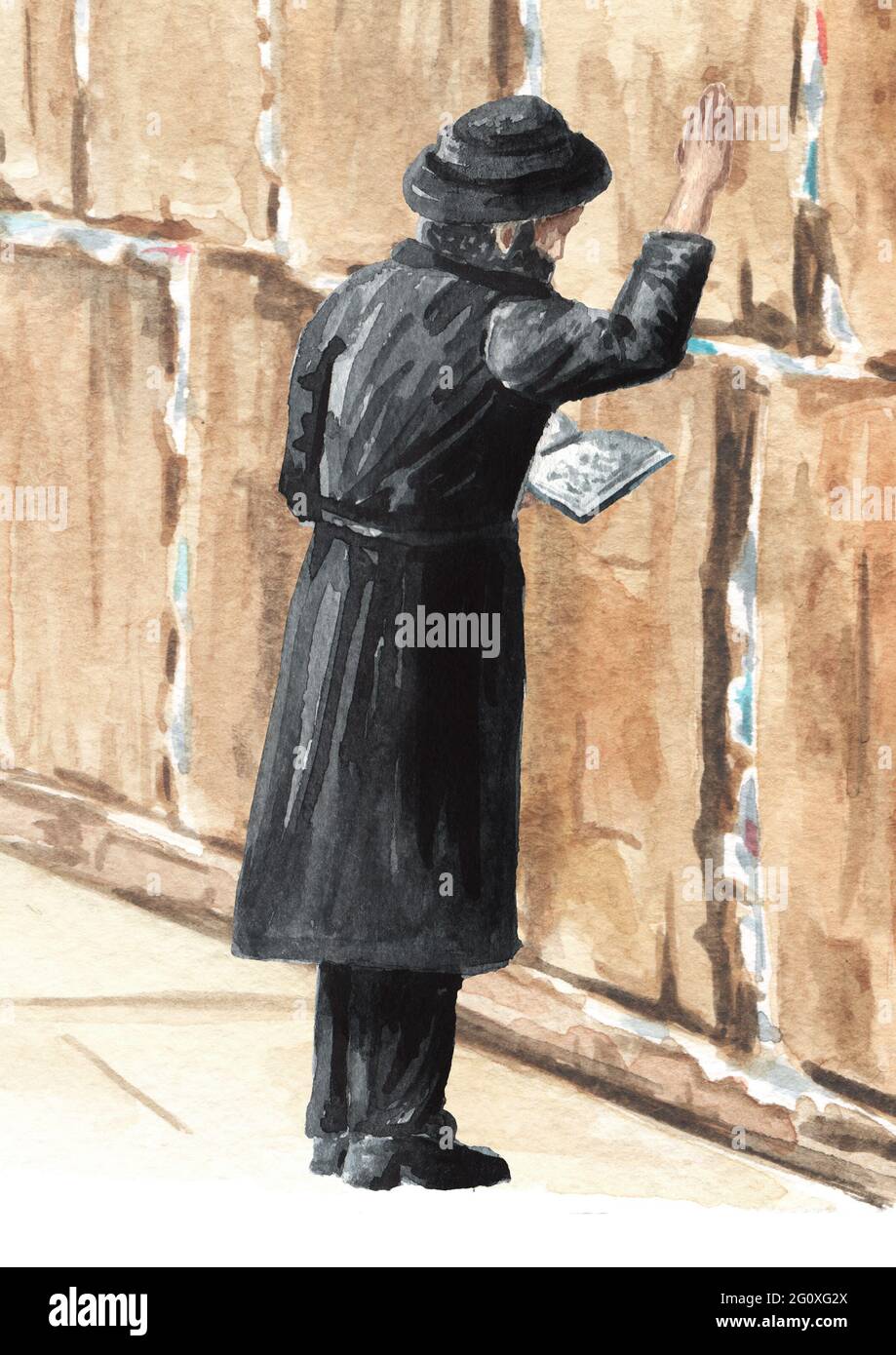 Orthodox Jew prays at the Western or wailing or crying Wall in ...