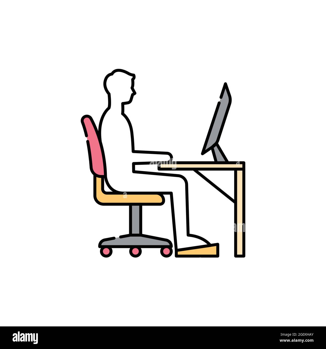 Correct sitting posture olor line icon. Pictogram for web page, mobile ...