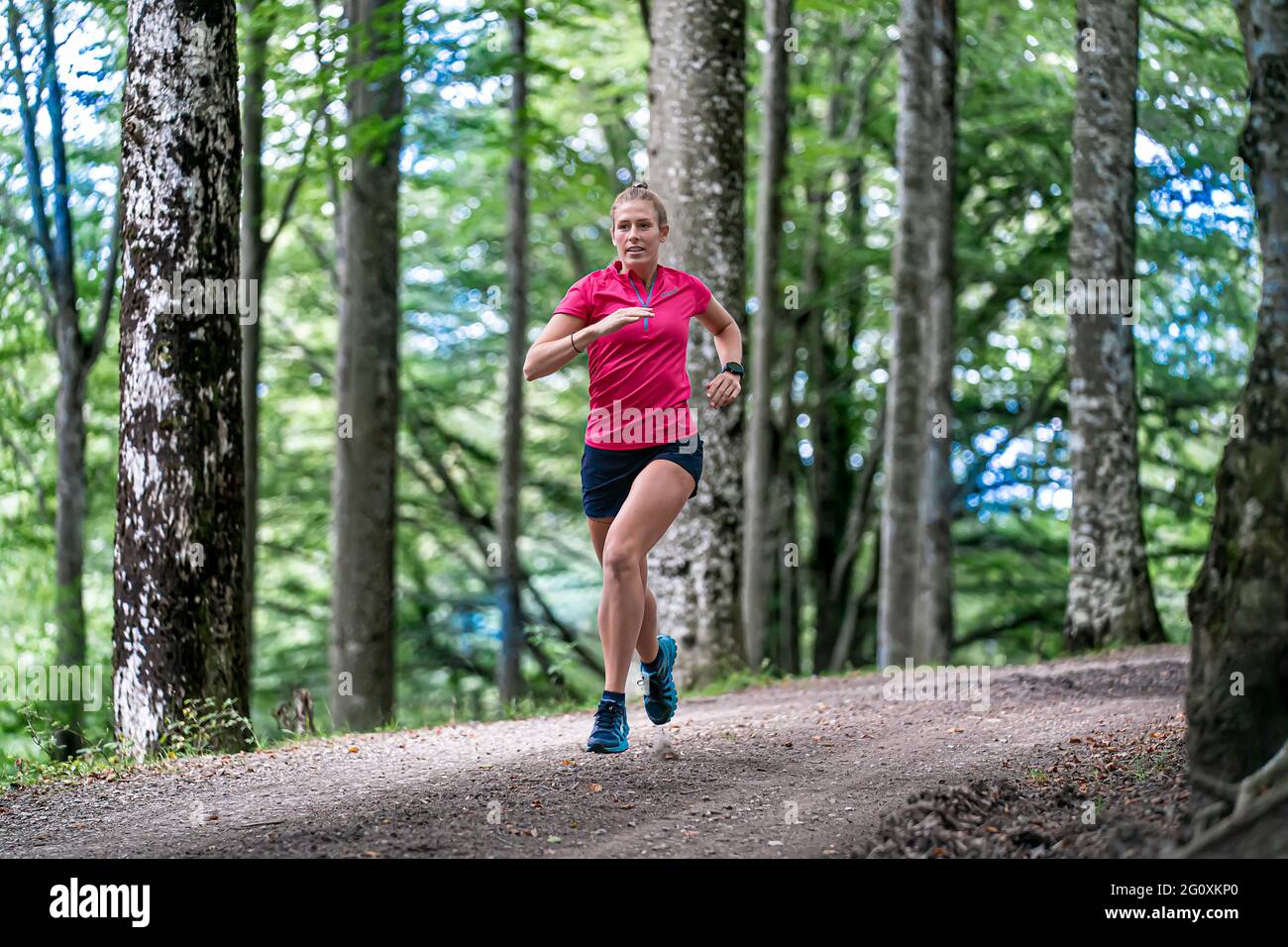 Girl running on trail, traveling through beautiful and beautiful ...