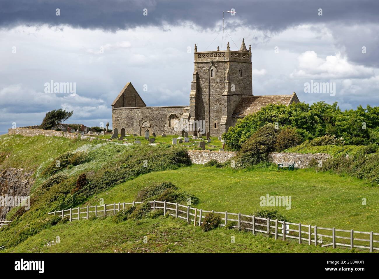 Storm clouds over St Nicholas Old Church, Uphill, Weston Super Mare ...