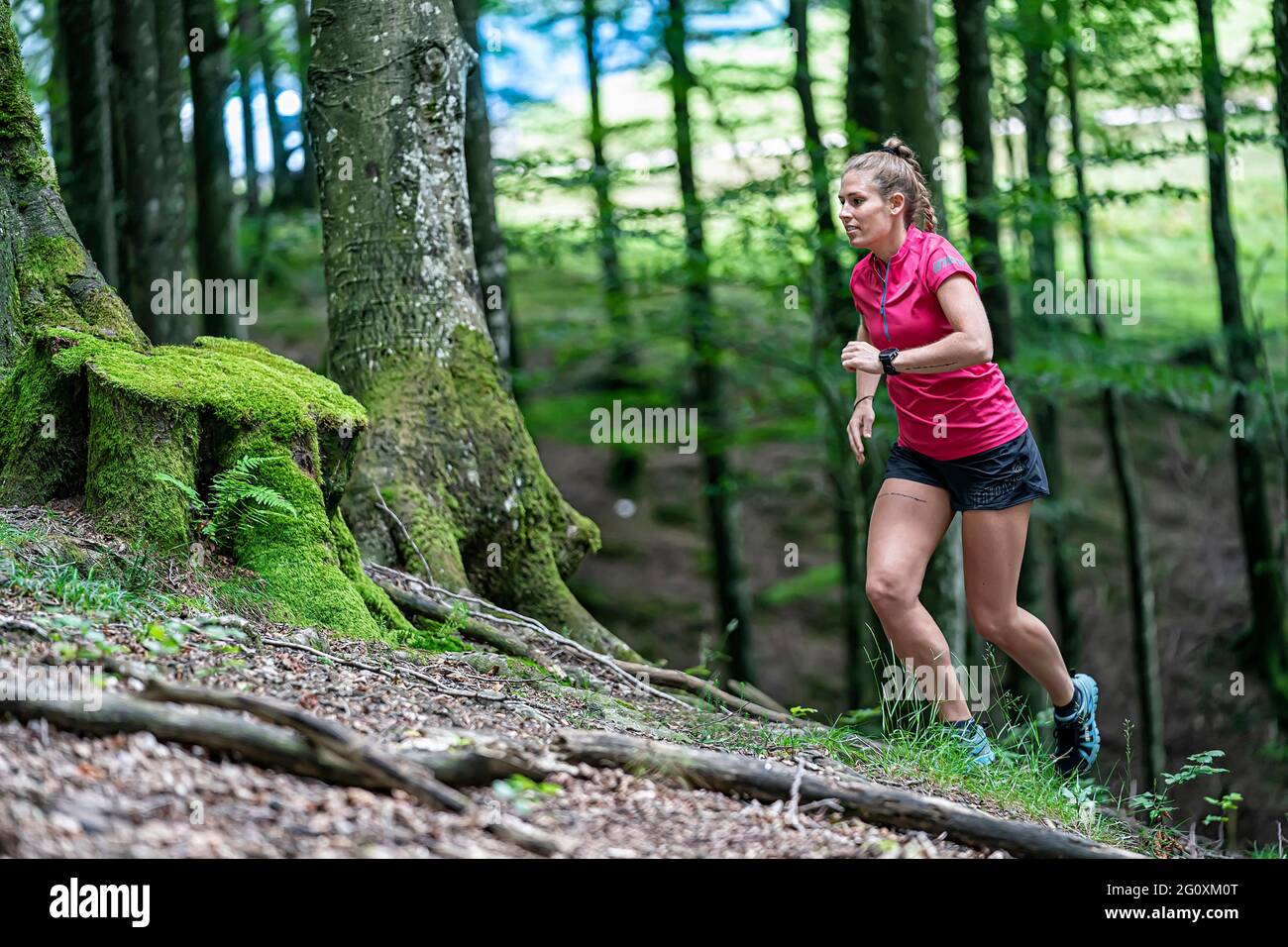 Girl running on trail, traveling through beautiful and beautiful ...