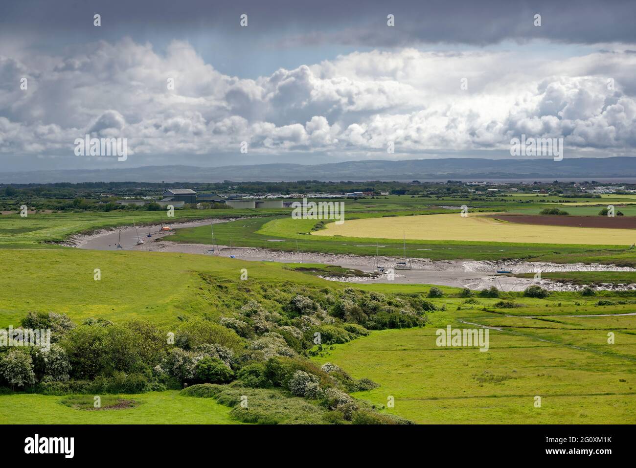 River Axe and Bleadon Level, viewed from Uphill Hill, Somerset Stock ...