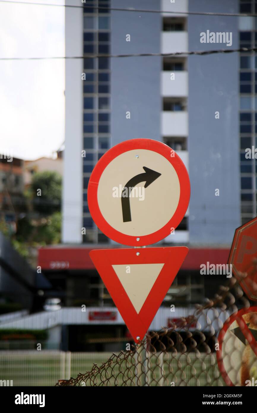 salvador, bahia, brazil - may 26, 2021: traffic signs with a triangle ...