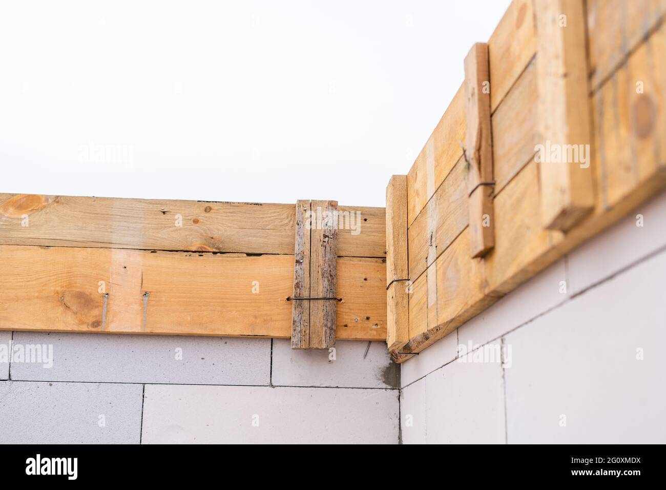 Wooden formwork for pouring reinforced belt with concrete Stock Photo ...