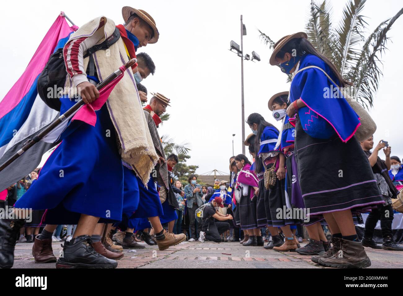 Bogota, Colombia, June 2 2021, misak natives at the heroes' monument to ...