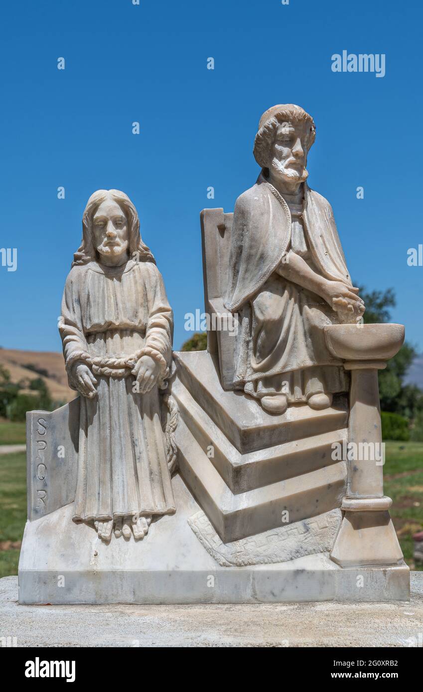 Santa Inez CA USA April 3 2009 San Lorenzo Seminary Station Of The Cross Number 1 Statue 