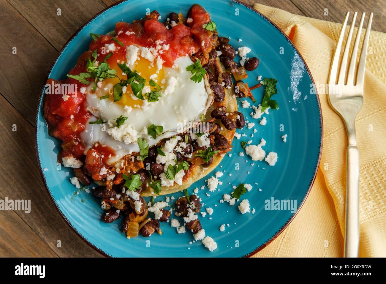 Mexican breakfast huevos rancheros fried egg tostada with chorizo and ...