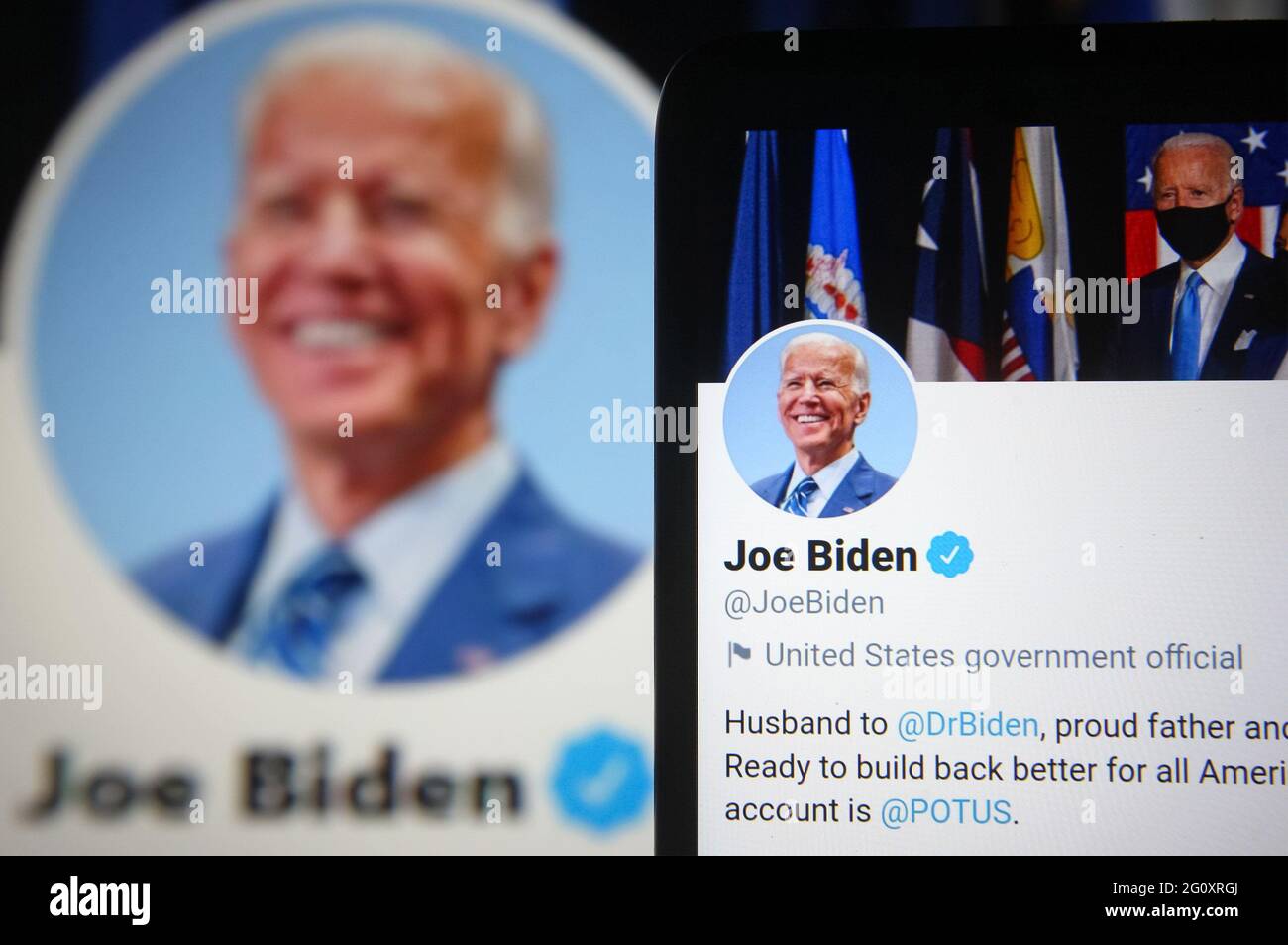 In this photo illustration, a Twitter of U.S. President Joe Biden is ...