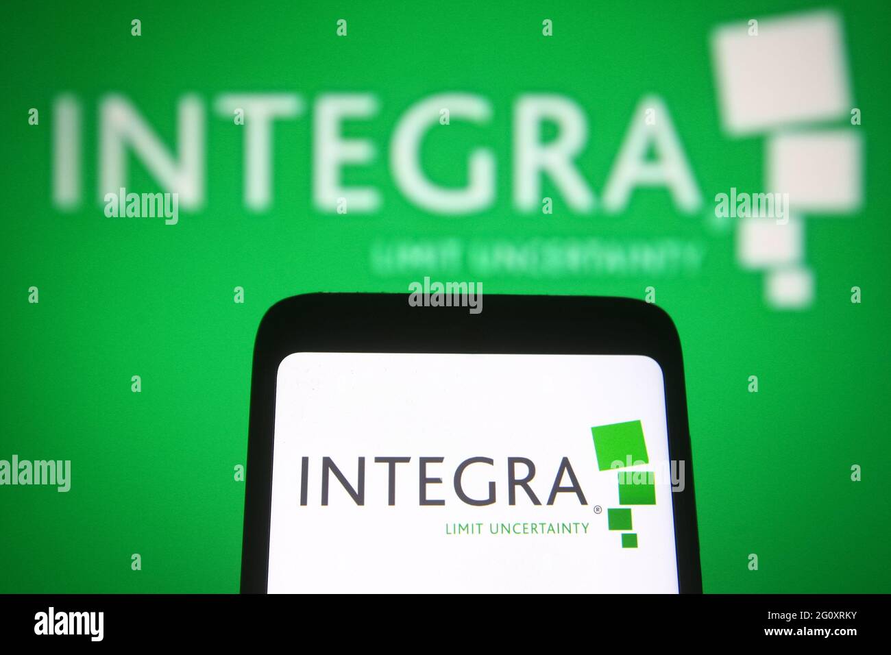 In this photo illustration, a Integra LifeSciences logo is seen on a ...
