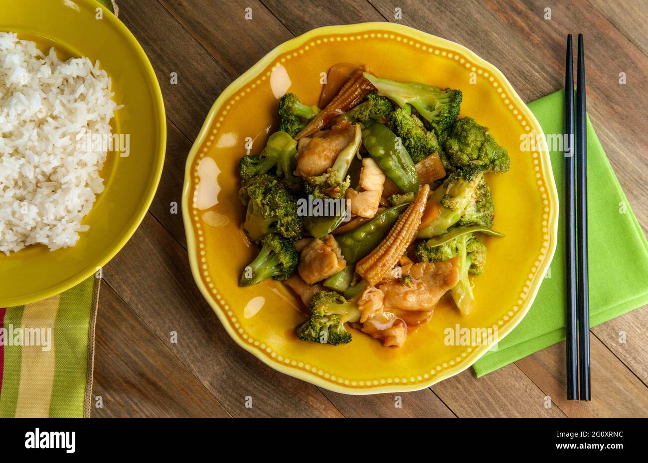 Chinese Hunan style spicy chicken with mixed sauteed vegetables and ...