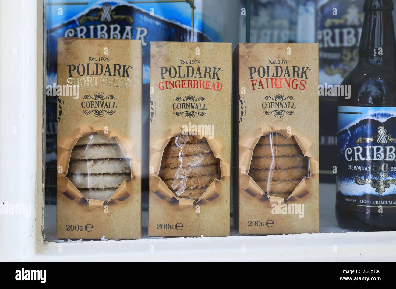 Traditional speciality food shopping in pretty St Ives, in Cornwall, UK ...