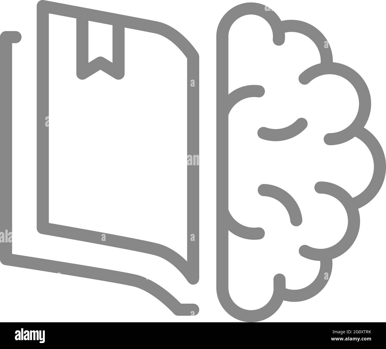 Open book with brain line icon. Encyclopedia, smart thinking, education ...
