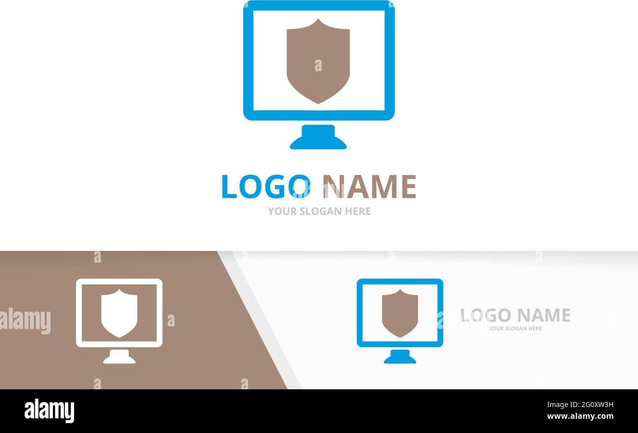Vector shield and computer logo combination. Security and monitor ...