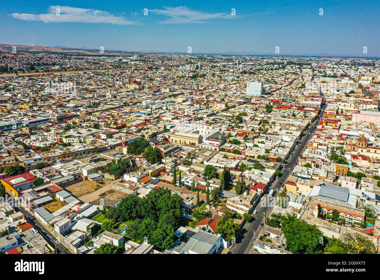Aerial landscape or aerial view of the city of Victoria de Durango in ...