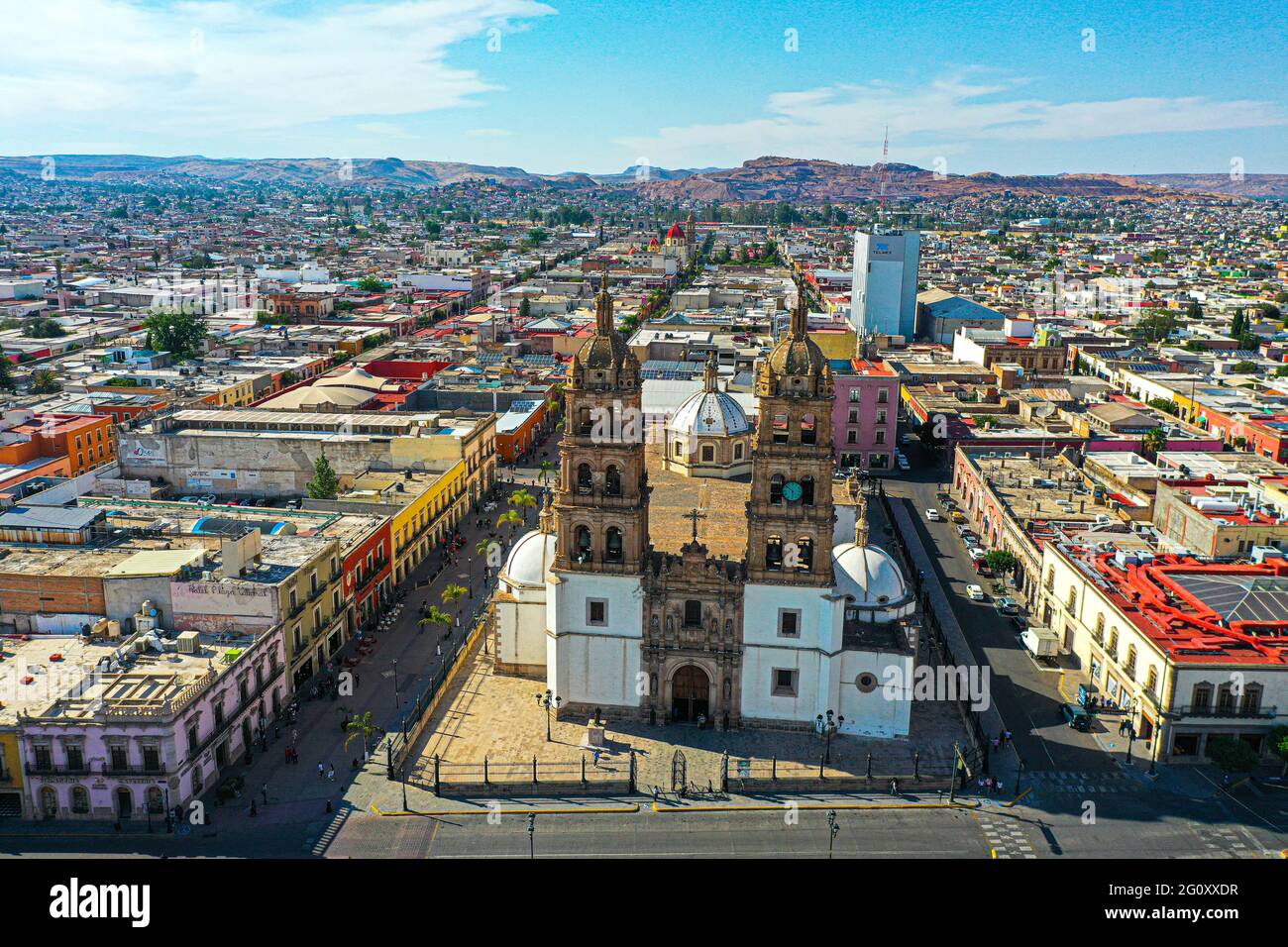 Aerial landscape or aerial view of the city of Victoria de Durango in ...