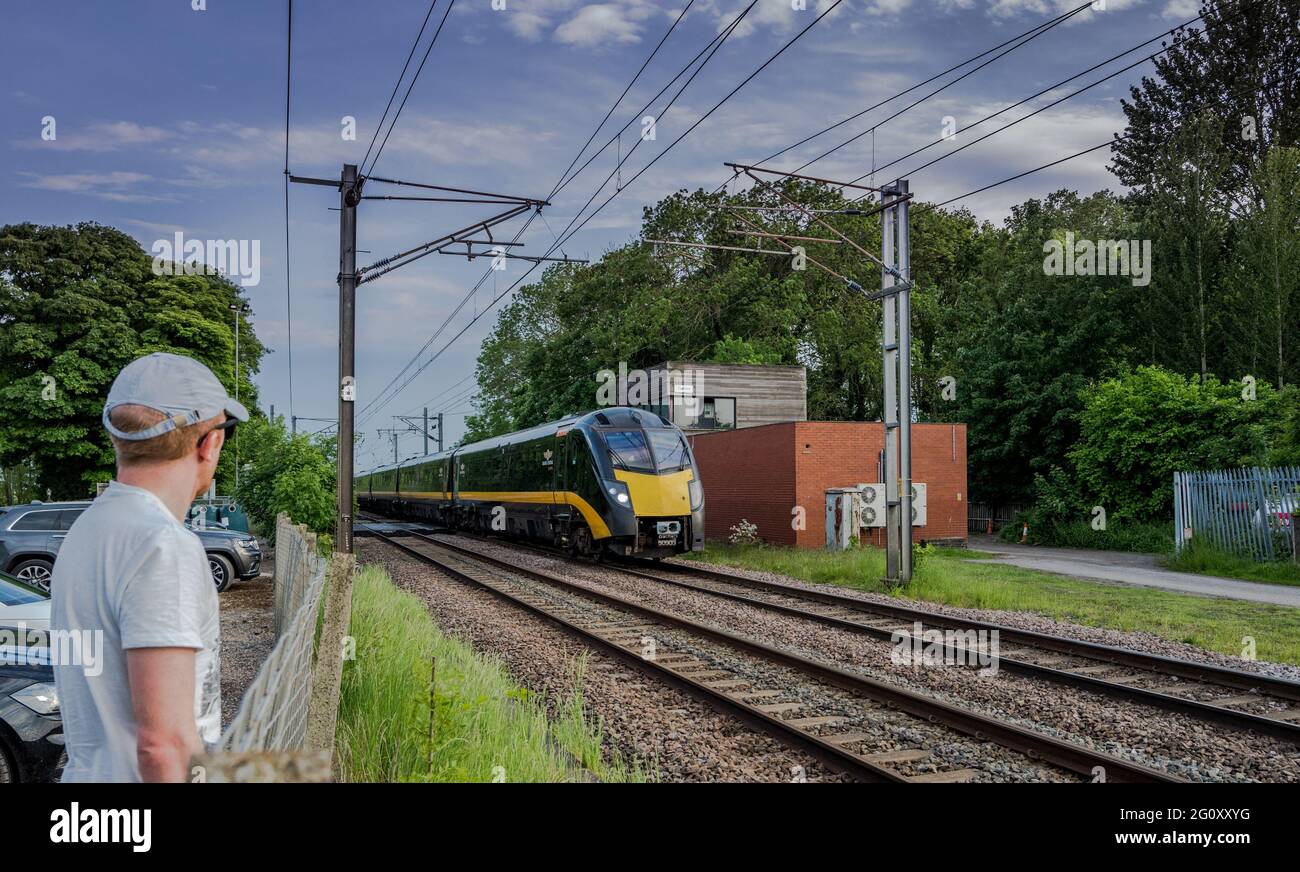 Class 180/1 diesel electric train operating on the East Coast Mainline ...