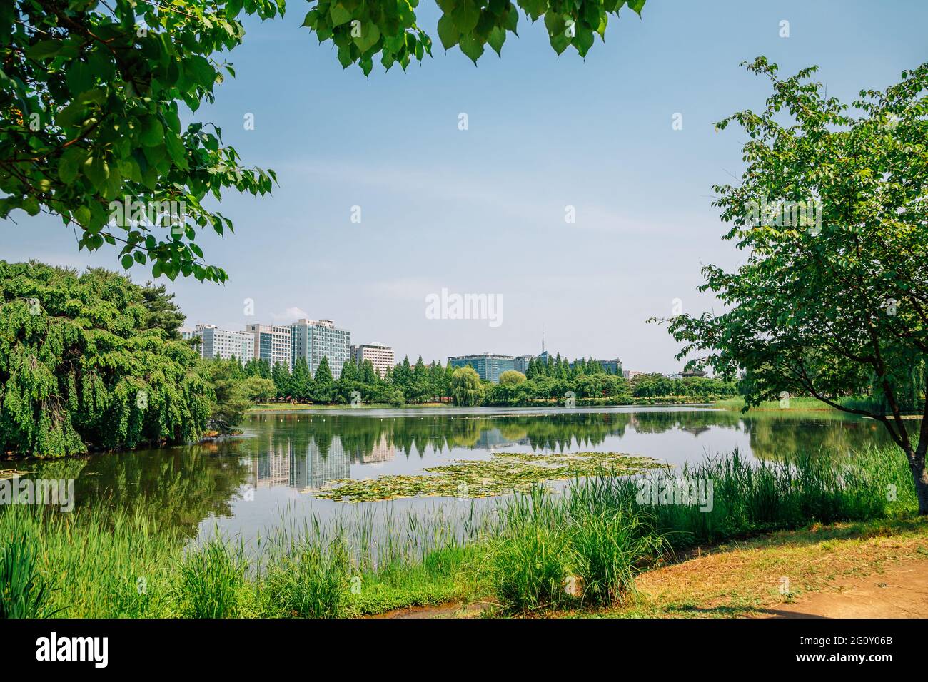 Ilsan Lake Park and modern buildings in Goyang, Korea Stock Photo - Alamy