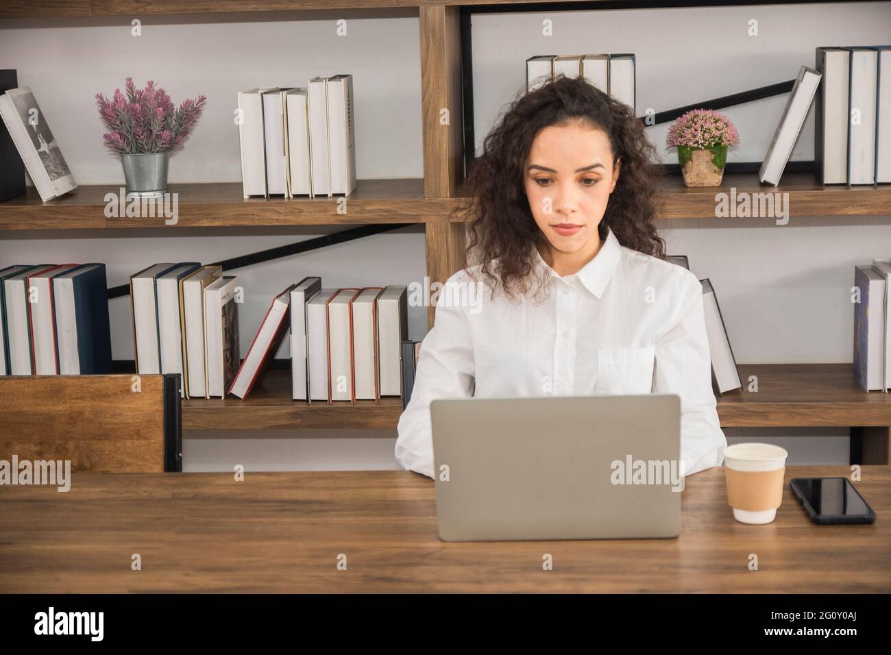 Woman use laptop computer technology working on internet at home Stock ...