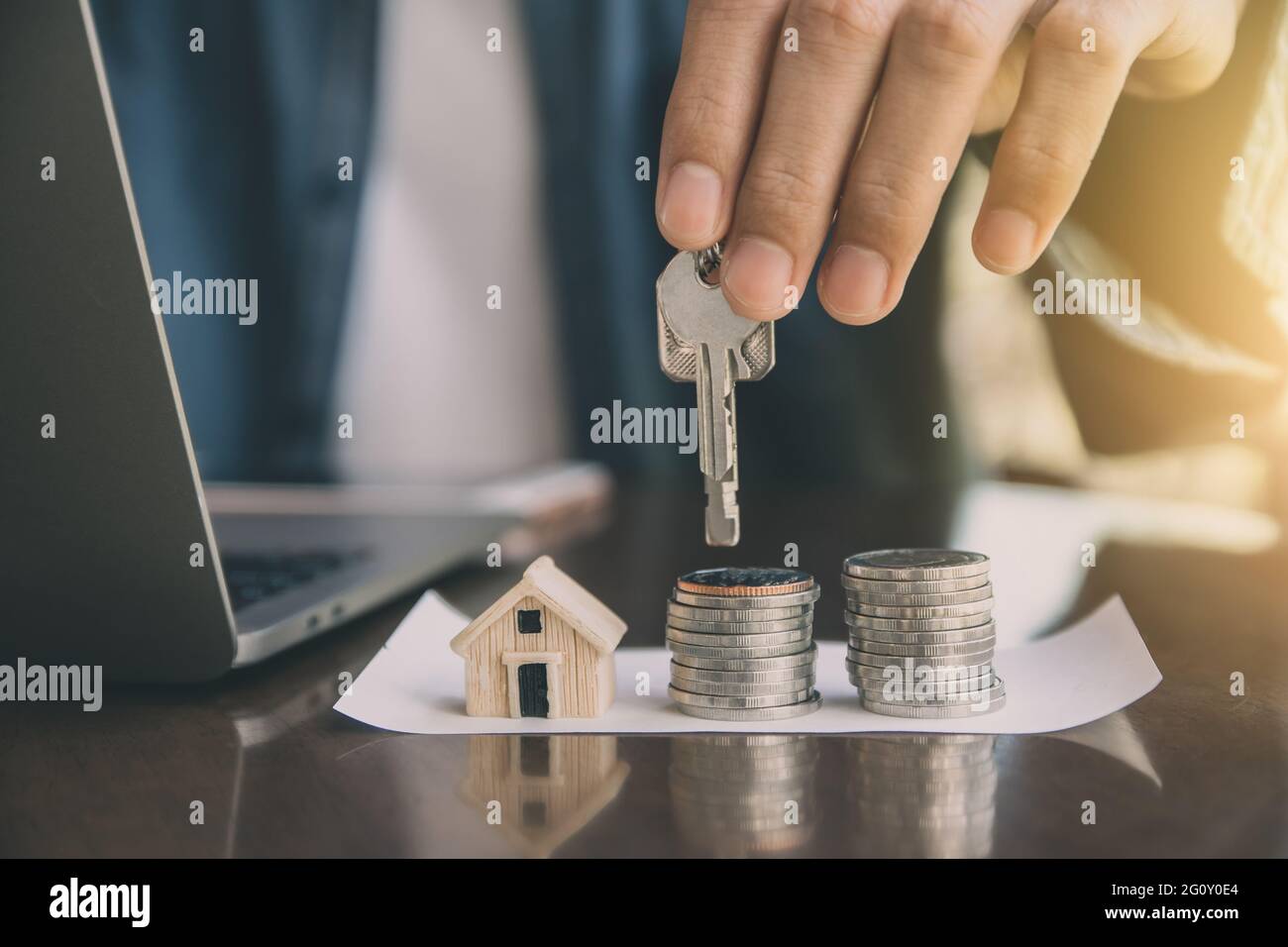Man giving key house to customer, Business investment real estate ...