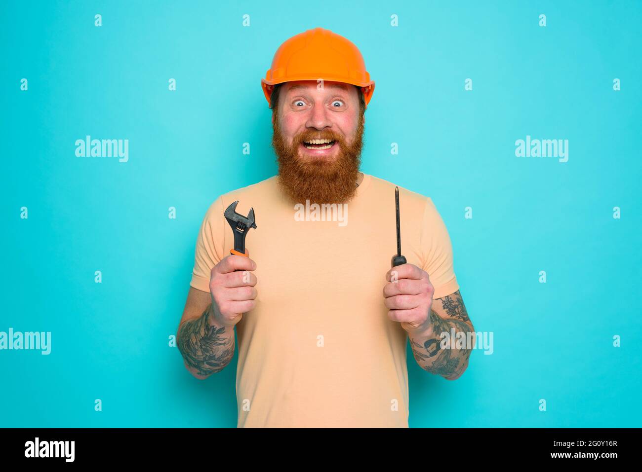 Incompetent worker is unsure and confused about his work Stock Photo ...