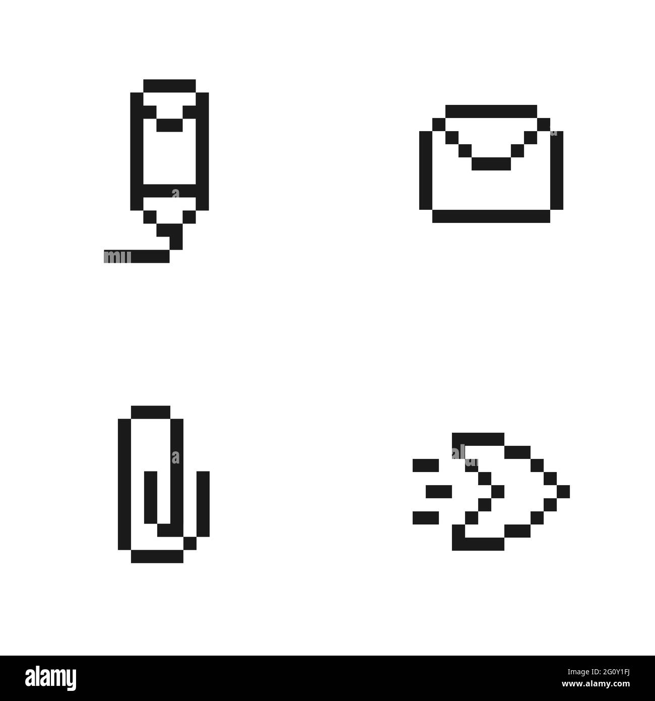 Set of contact us icon. Black and white email icon pixel art collection ...