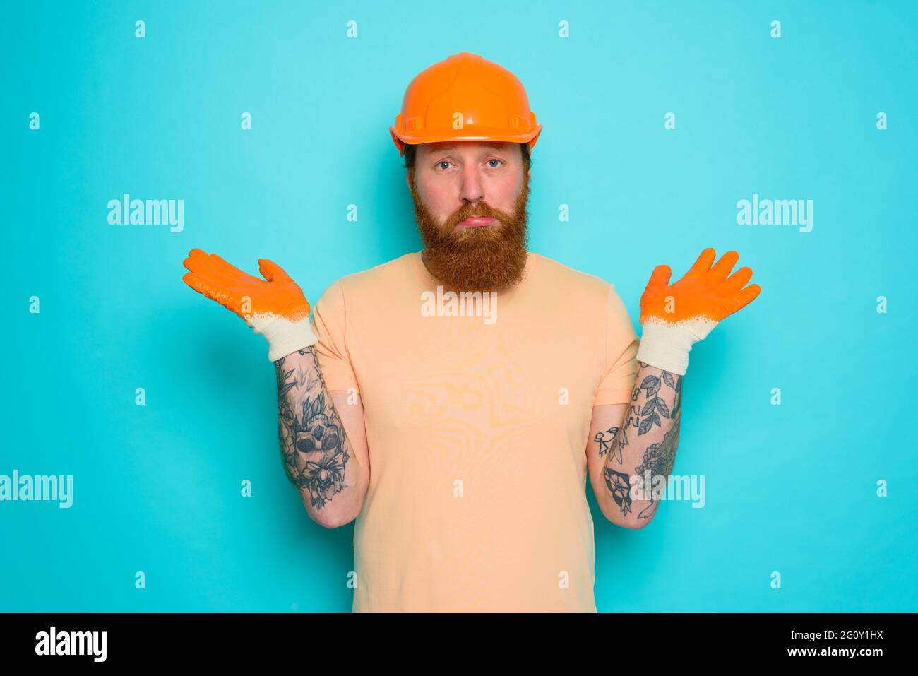 Incompetent worker is unsure and worried about his work Stock Photo - Alamy