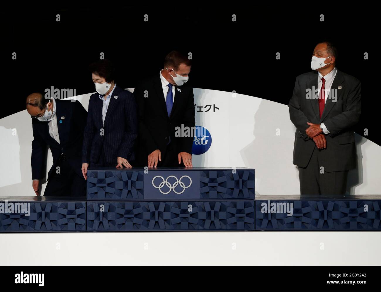 June 3, 2021, TOKYO, Japan: Officials including Seiko Hashimoto (2nd L), President of the Tokyo ...