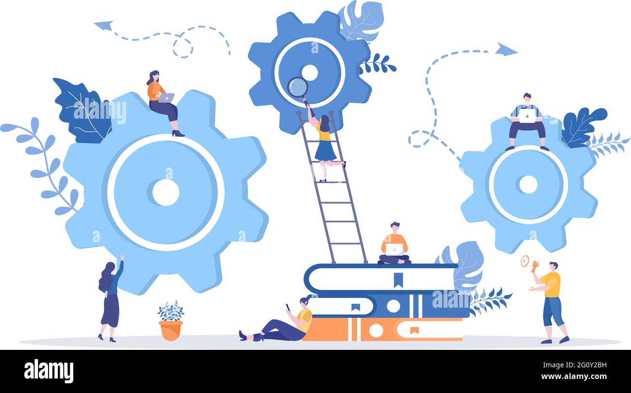 Setting Vector Illustration To Teamwork On Finding New Ideas, Launch A ...